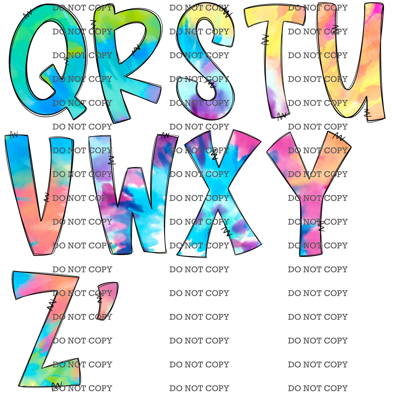 Tie Dye Doodle Letters Alphabet PNG Hand Drawn Upper Case - Etsy