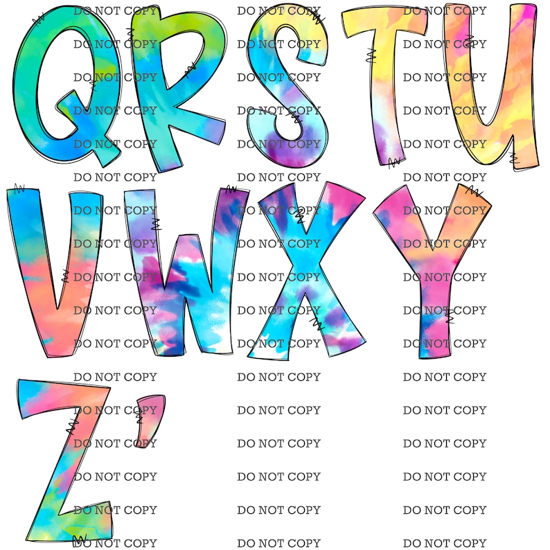 Tie Dye Doodle Letters Alphabet PNG | Hand Drawn Upper Case Alpha Pack ...