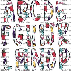 Back to School Doodle Letters Alphabet PNG | Hand Drawn Upper Case ...