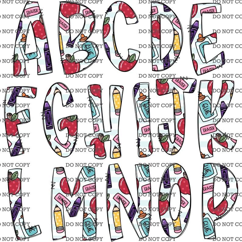 Back to School Doodle Letters Alphabet PNG Hand Drawn Upper - Etsy