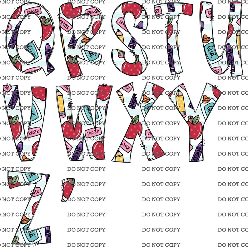 Back to School Doodle Letters Alphabet PNG Hand Drawn Upper - Etsy