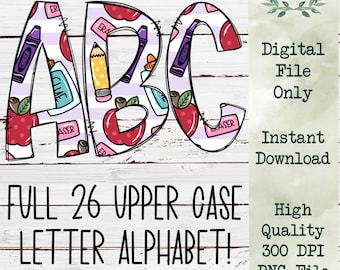 Pencil Doodle Letters Alphabet PNG Hand Drawn Upper Case | Etsy