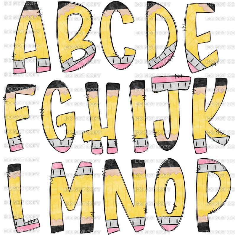 Pencil Doodle Letters Alphabet PNG | Hand Drawn Upper Case Alpha Pack ...