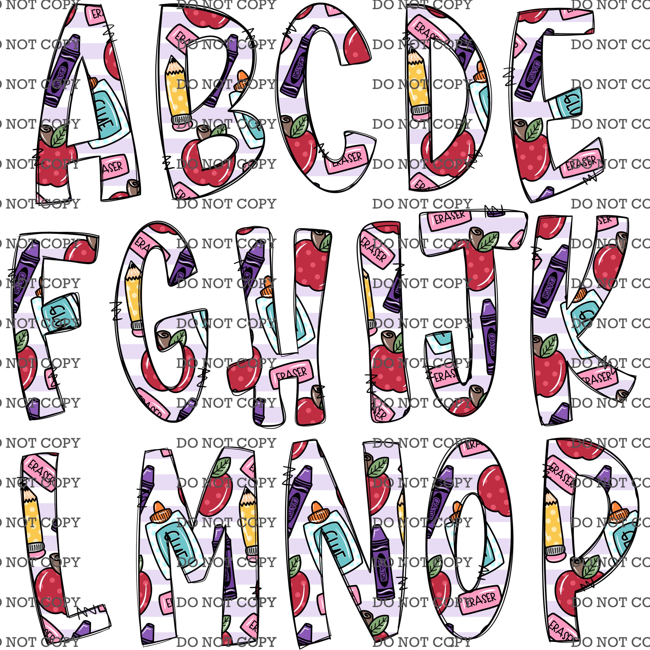 Back to School Doodle Letters Alphabet PNG Hand Drawn Upper - Etsy