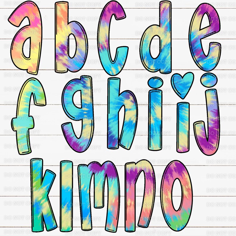 Rainbow Tie Dye Letters Alphabet PNG | Hand Drawn Upper and Lower Case ...