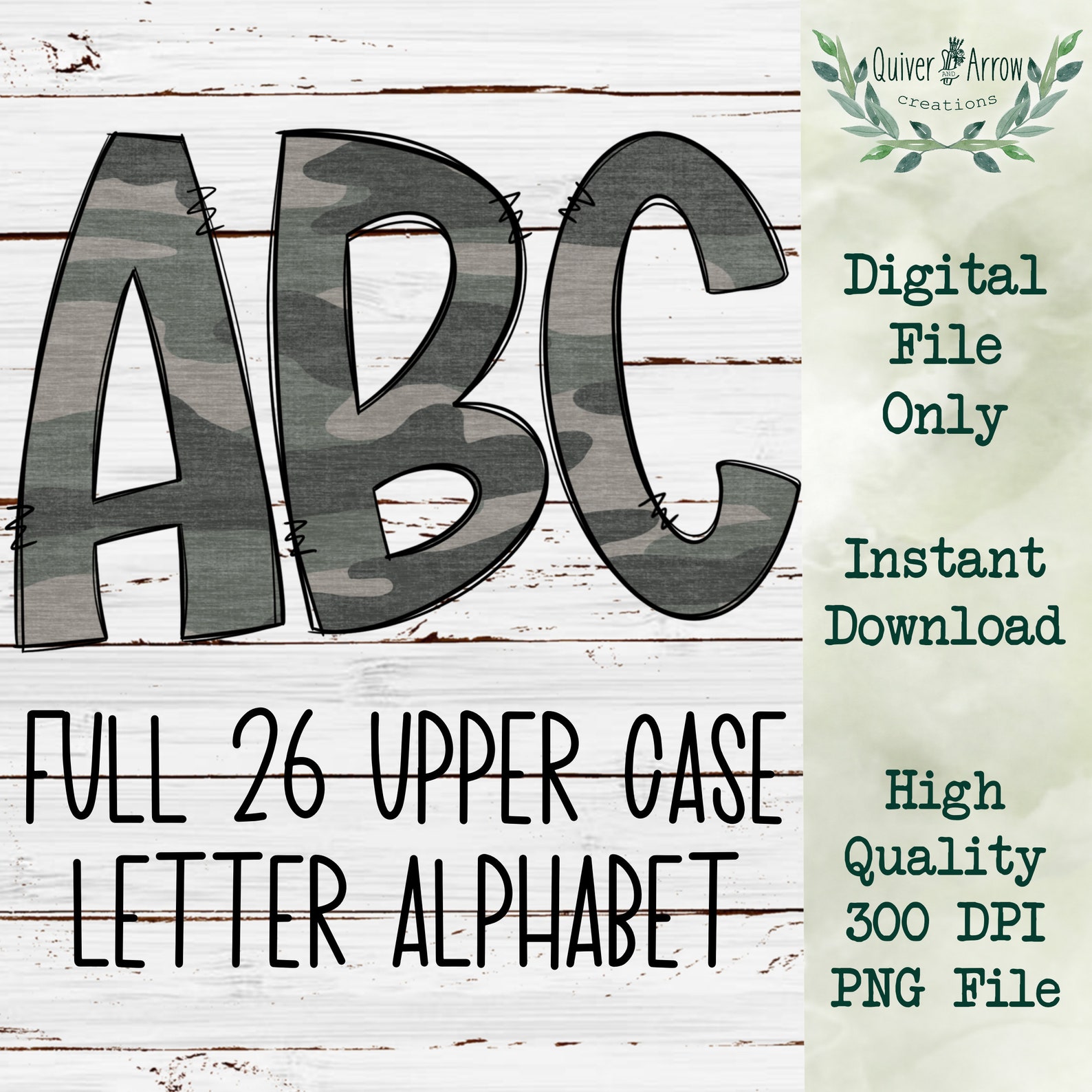 Camo Doodle Letters Alphabet PNG Hand Drawn Upper Case Alpha | Etsy