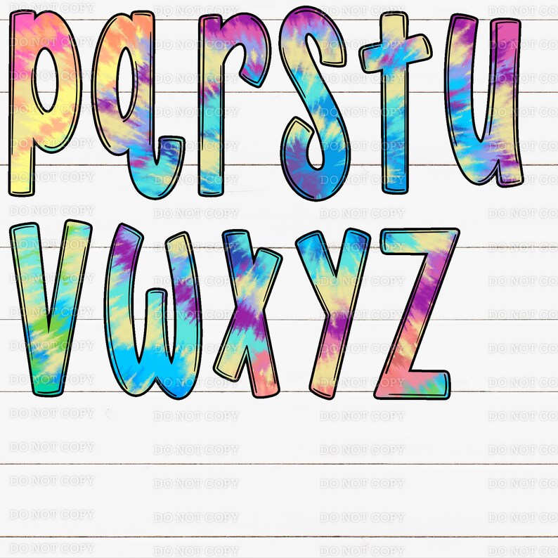 Rainbow Tie Dye Letters Alphabet PNG | Hand Drawn Upper and Lower Case ...