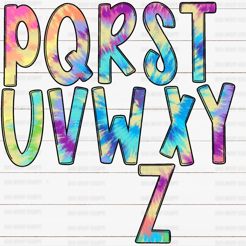 Rainbow Tie Dye Letters Alphabet PNG Hand Drawn Upper and - Etsy