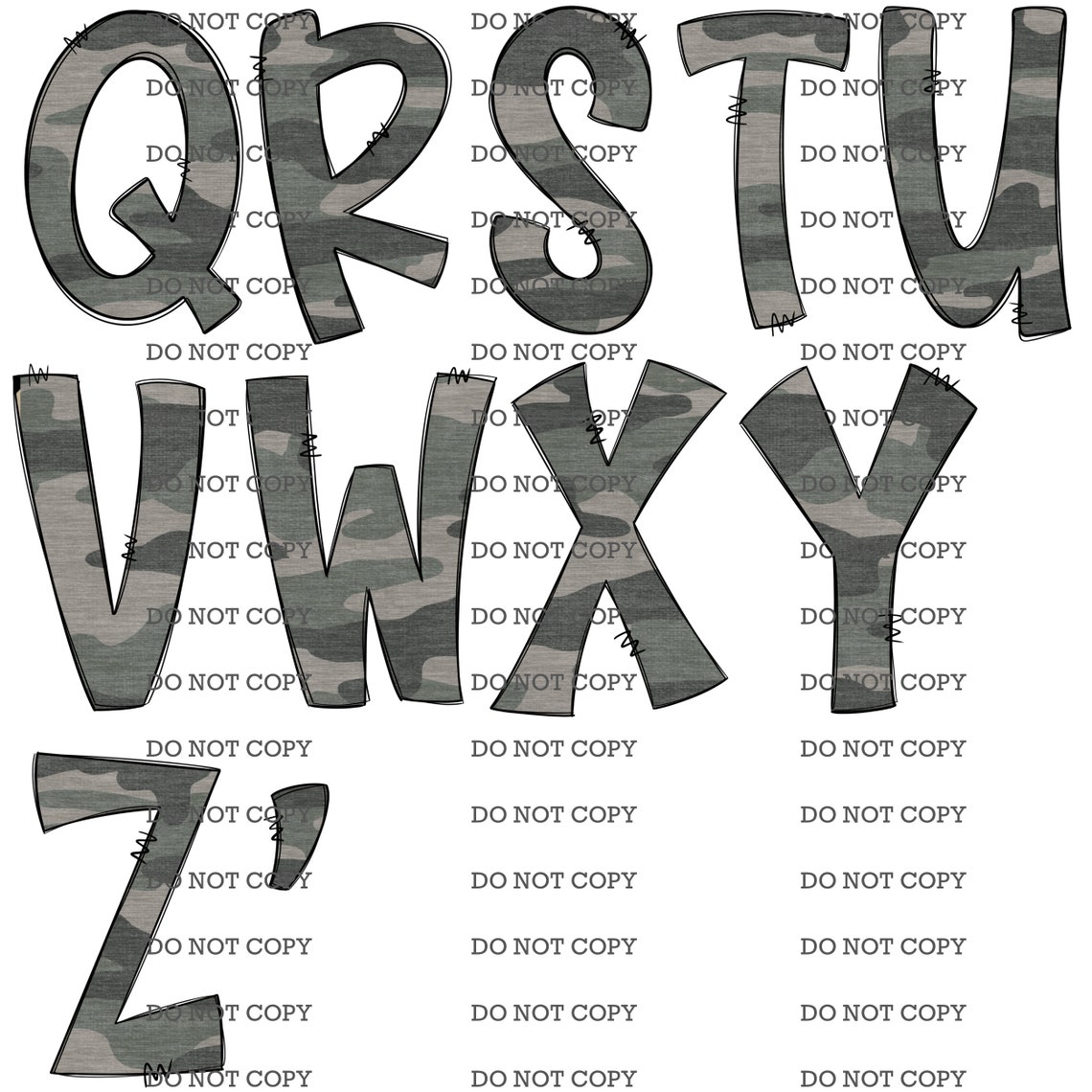 Camo Doodle Letters Alphabet PNG Hand Drawn Upper Case Alpha | Etsy
