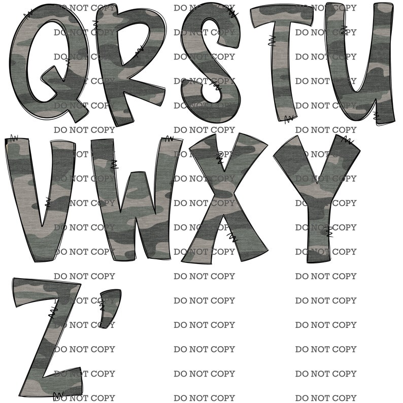 Camo Doodle Letters Alphabet PNG Hand Drawn Upper Case Alpha | Etsy