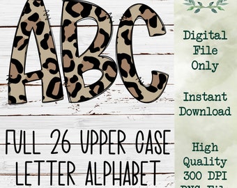Leopard Doodle Letters Alphabet Bundle PNG Hand Drawn Lower Case and ...