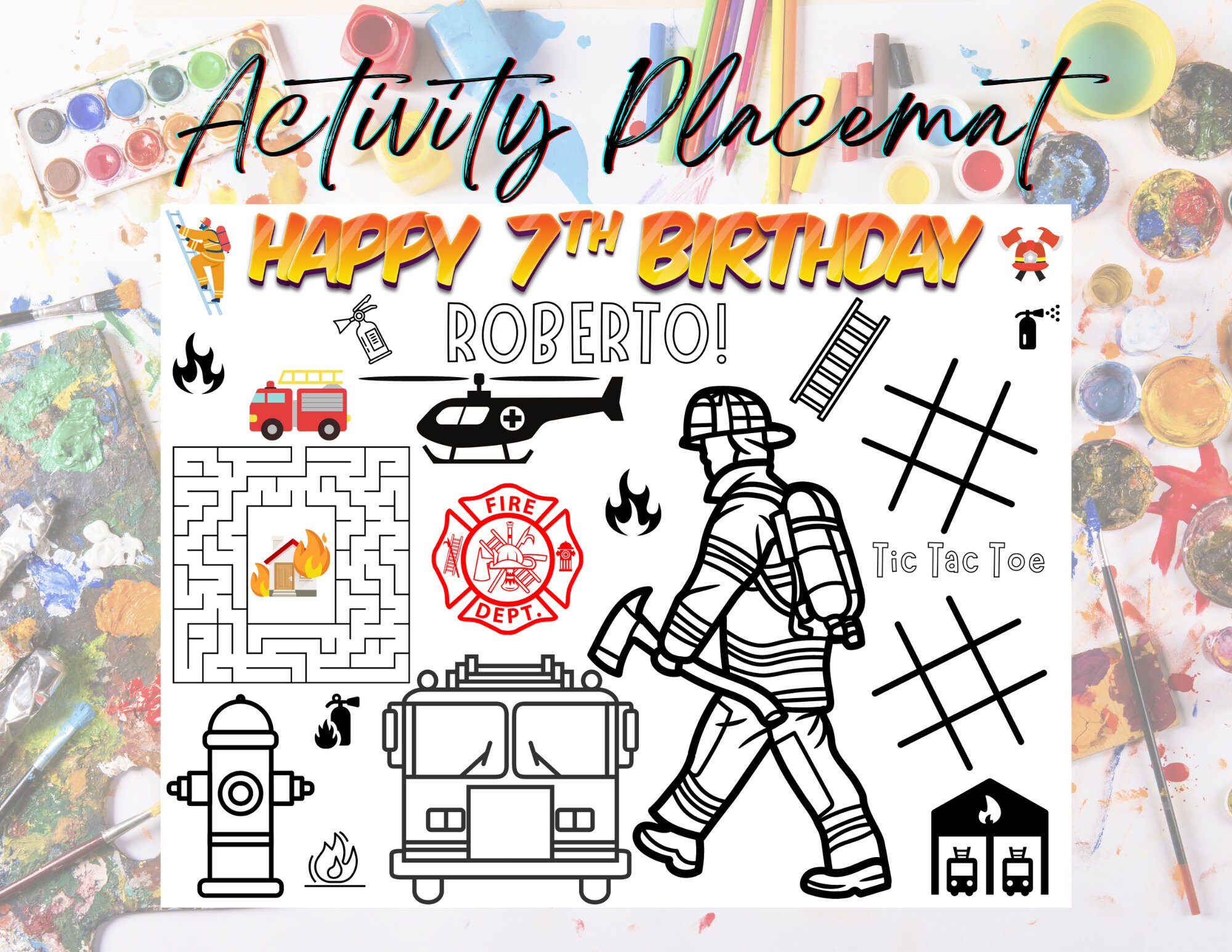 Colored-firefighter Activity Sheet Firefighter Birthday - Etsy