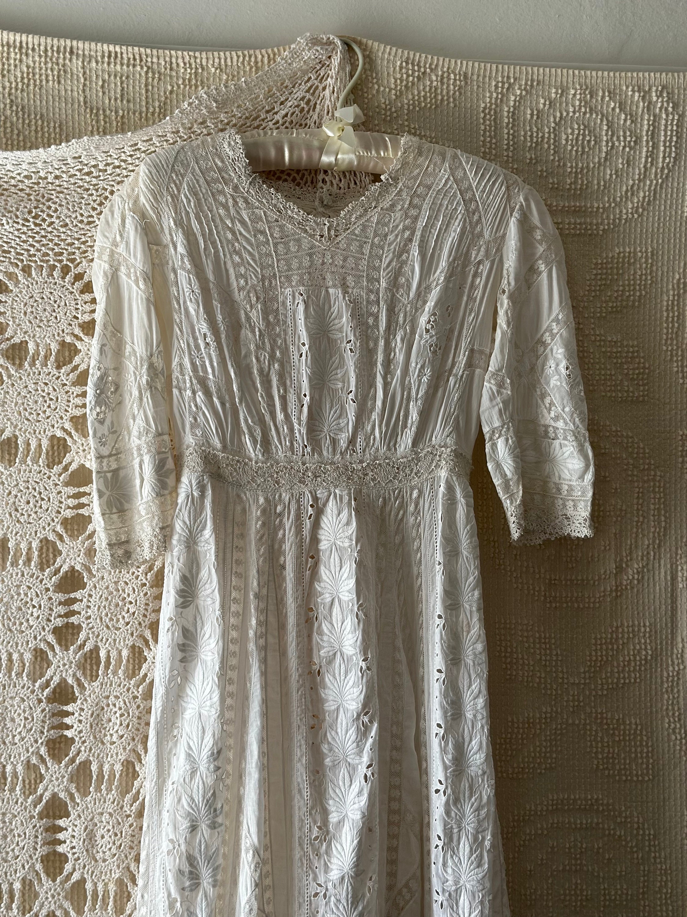 Antique Edwardian Crochet Lace Embroidered Tea Dress - Etsy