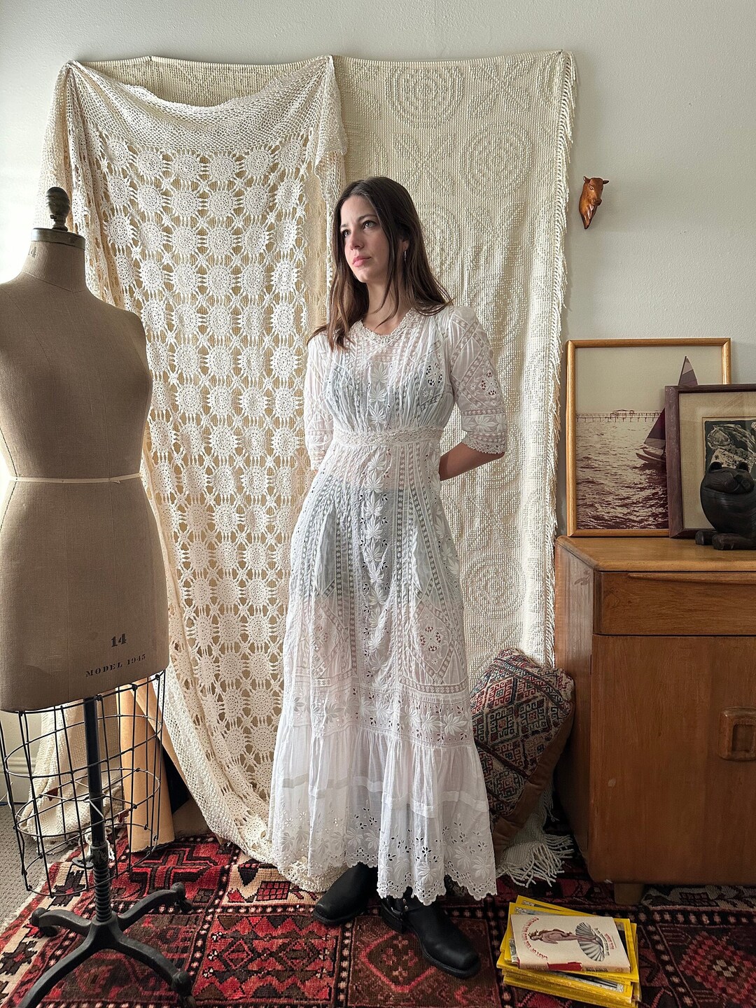 Antique Edwardian Crochet Lace Embroidered Tea Dress - Etsy