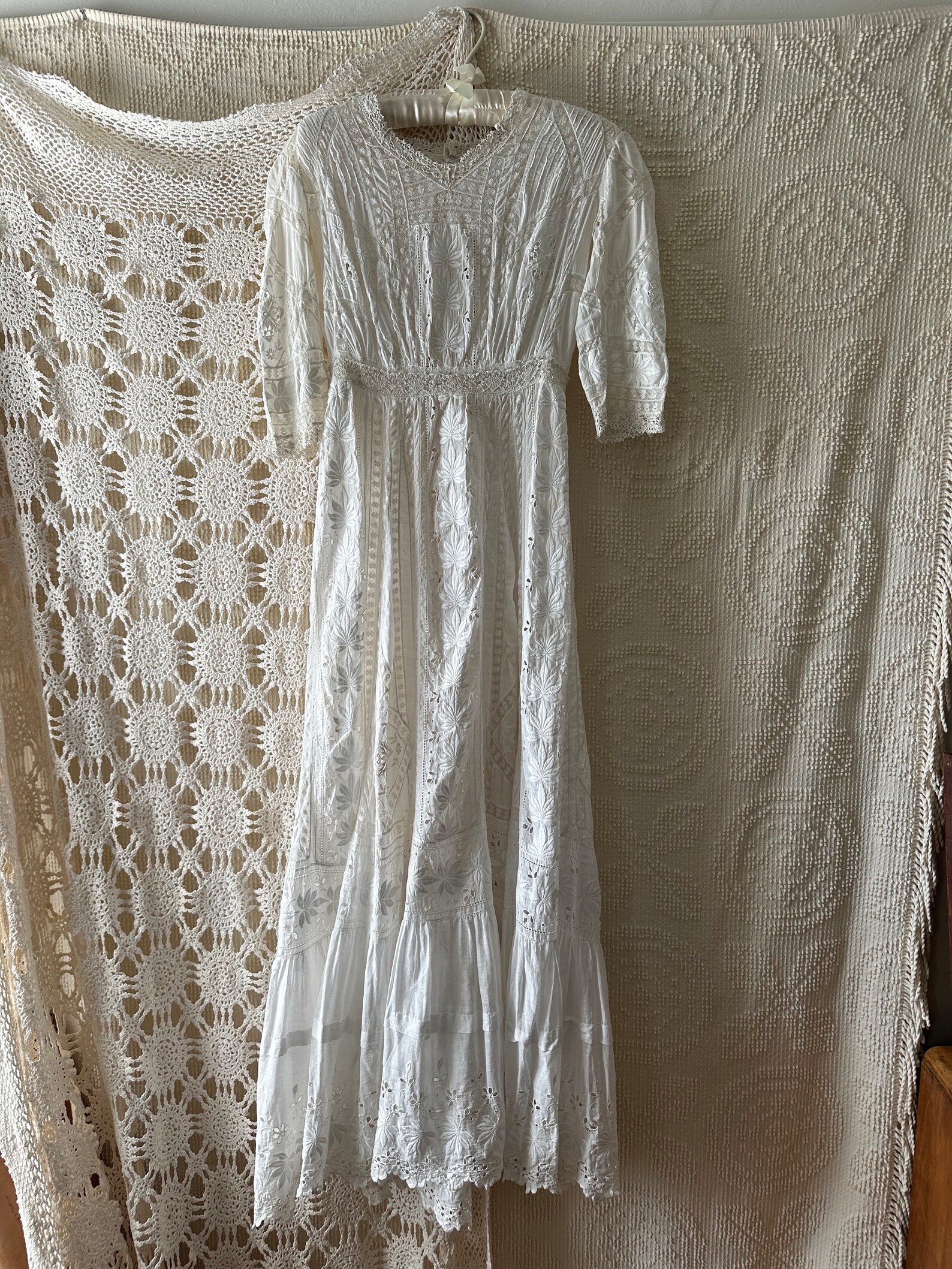 Antique Edwardian Crochet Lace Embroidered Tea Dress - Etsy