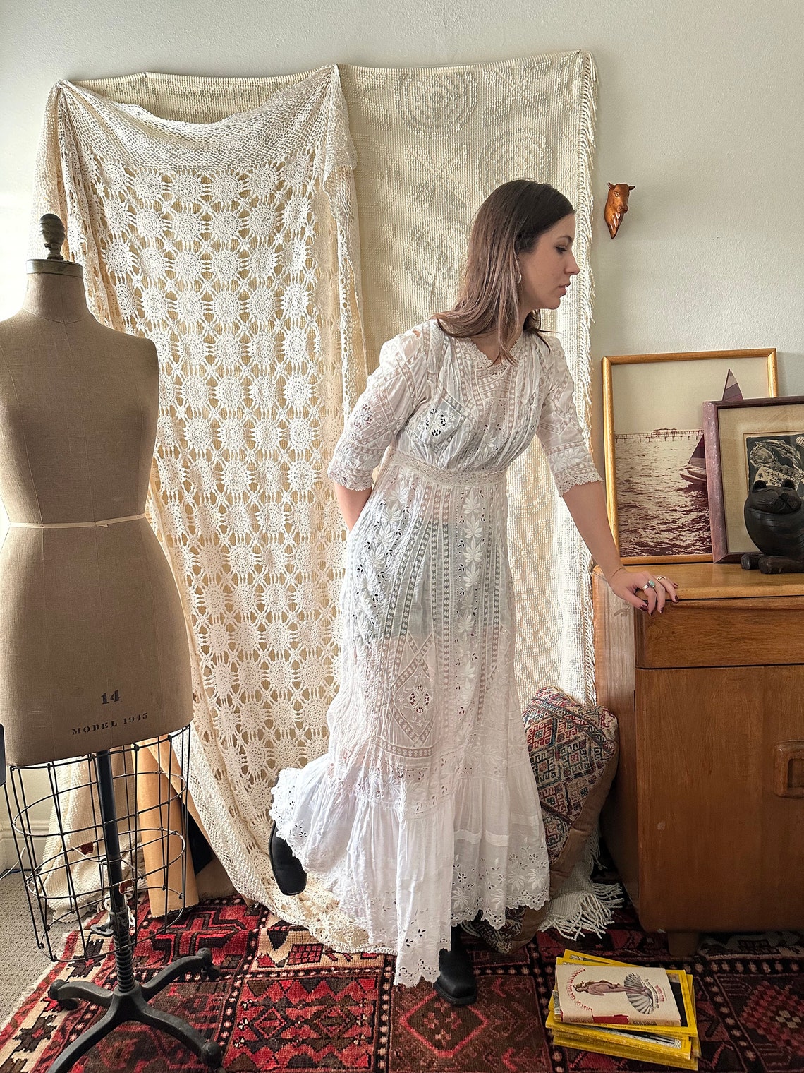 Antique Edwardian Crochet Lace Embroidered Tea Dress - Etsy