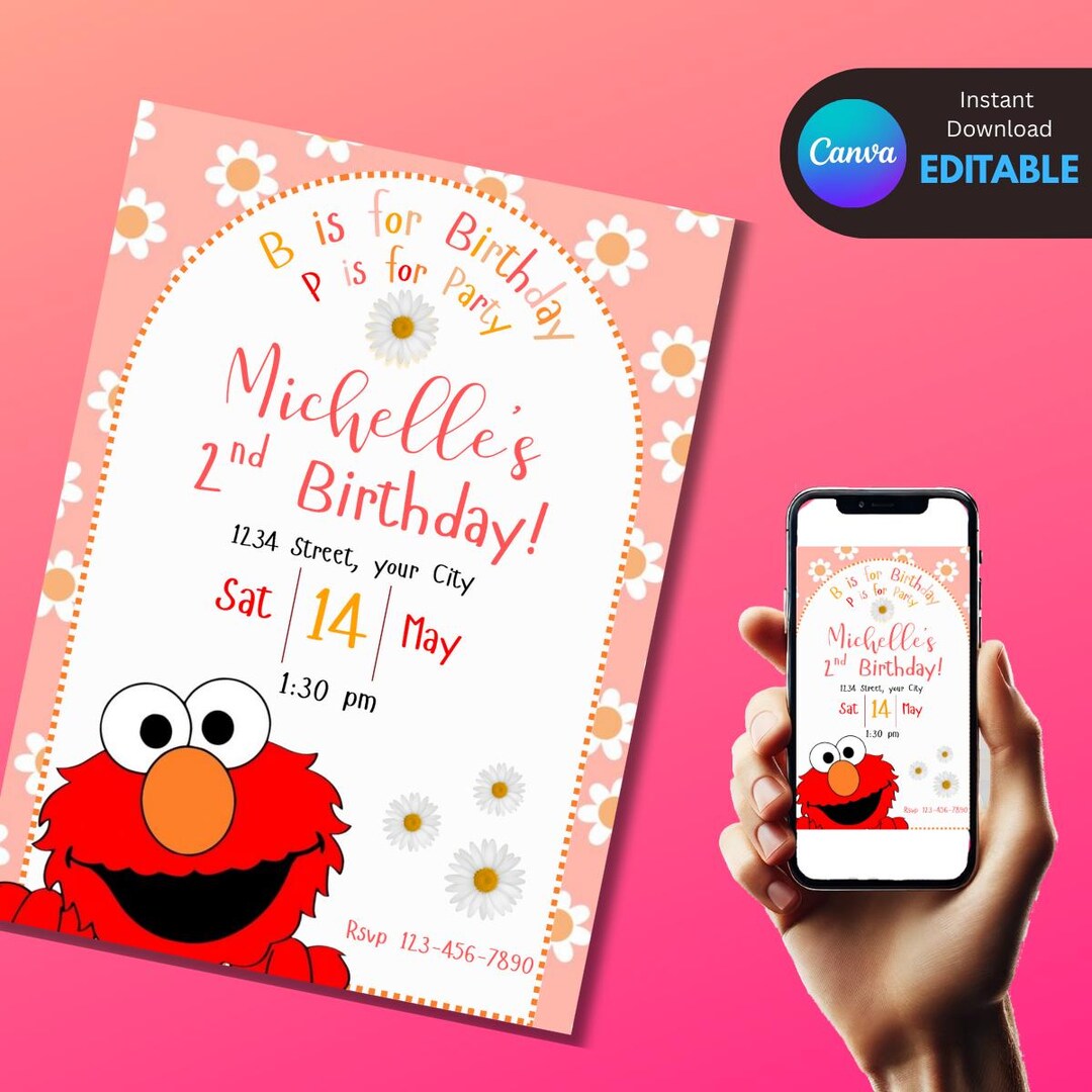 Elm0 Birthday Invitation: Sesame Girl Party (editable Canva Template ...