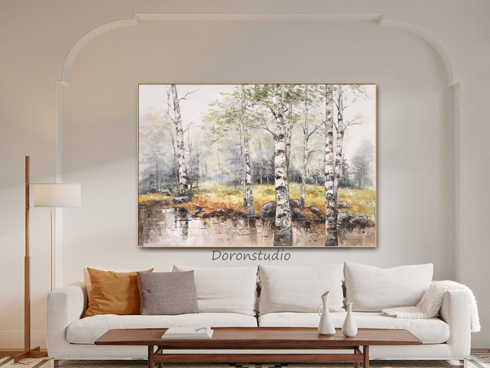 Large Textured Birch Tree Landscape Painting on Canvas Textured Modern ...