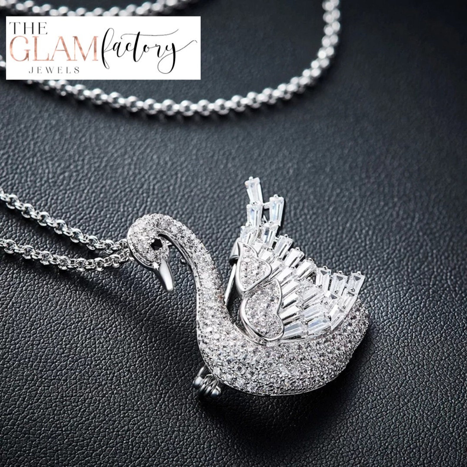 Swan Pendant Necklace / Brooch AAA Cubic Zirconia Long | Etsy