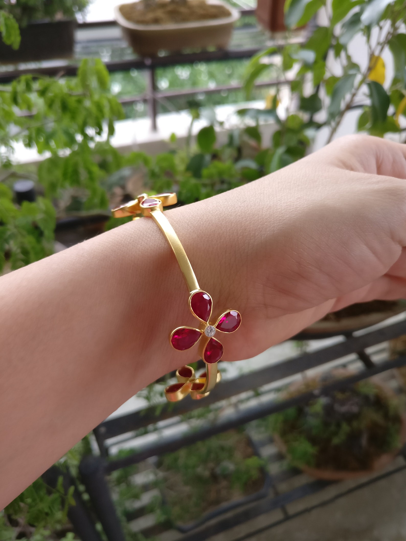Ruby Flower Bangle, Silver 925, Real Gold 18K Filled, Matte Finish - Etsy