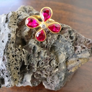 Ruby Flower Ring, Matte Look, Gold Filled, Silver 925 - Etsy