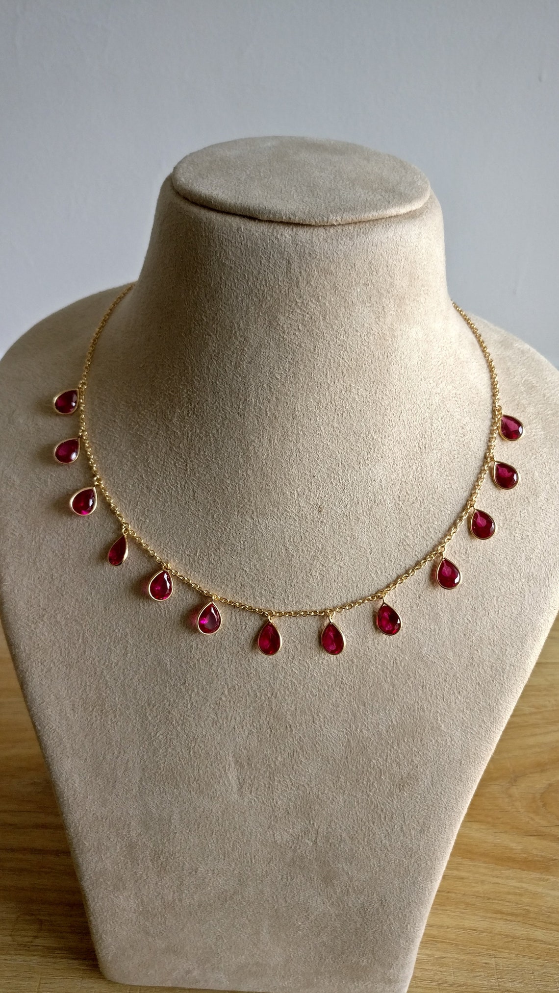Ruby Pear Shape Cut Chain/necklace, Silver 925, Gold Filled, 16" - 18 ...