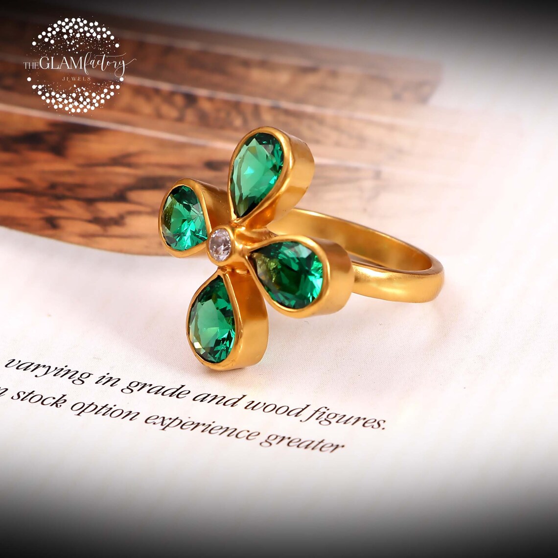 Anillo de flor esmeralda aspecto mate oro real lleno plata - Etsy México