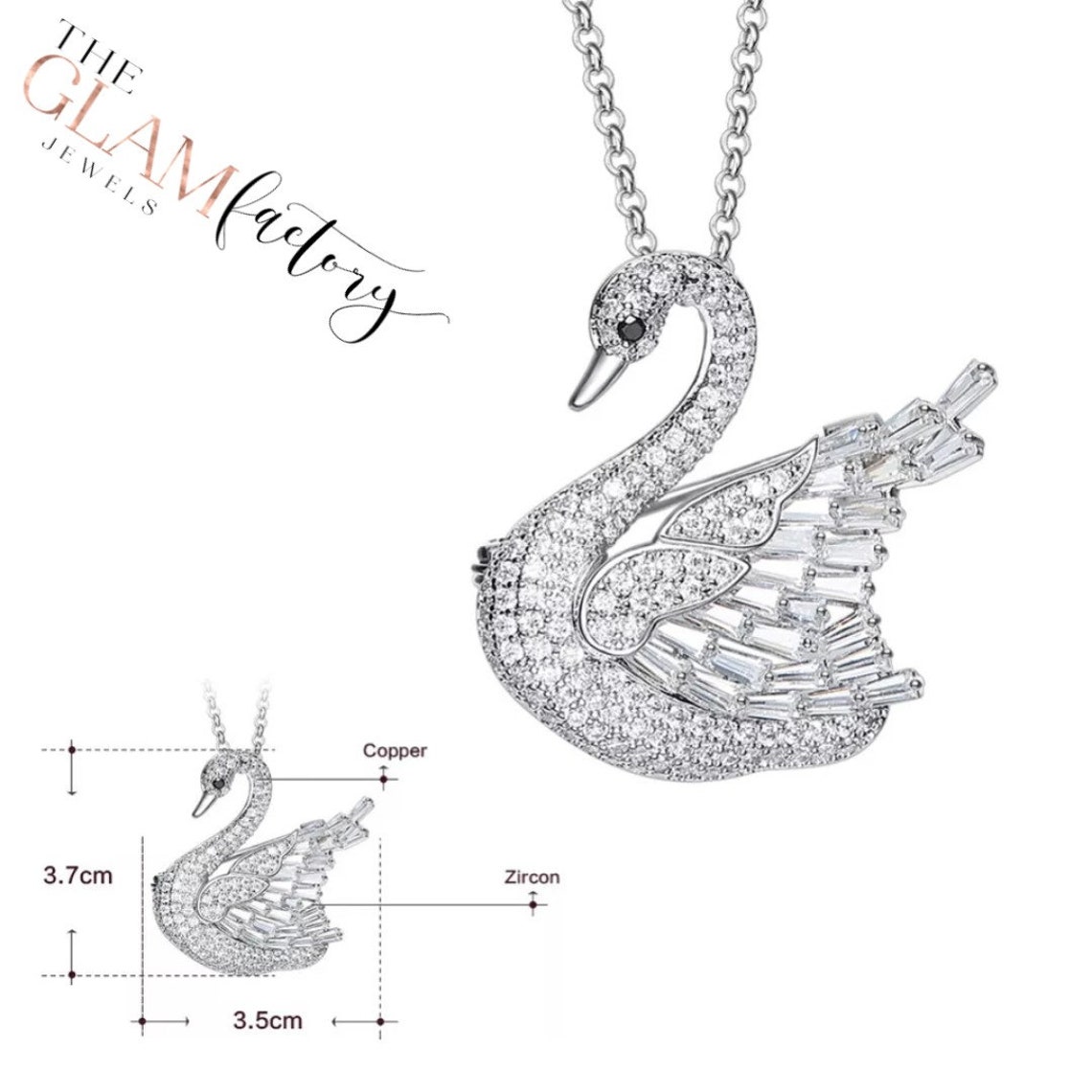 Swan Pendant Necklace / Brooch AAA Cubic Zirconia Long - Etsy