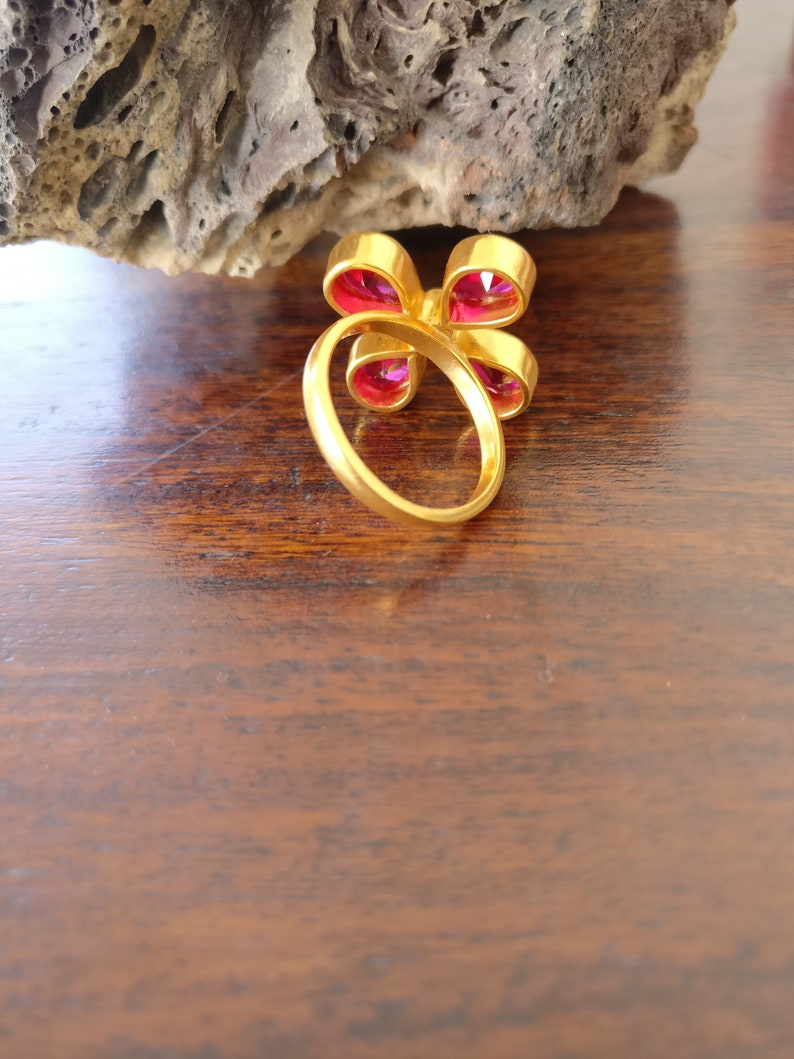 Ruby Flower Ring Matte Look Gold Filled Silver 925 - Etsy