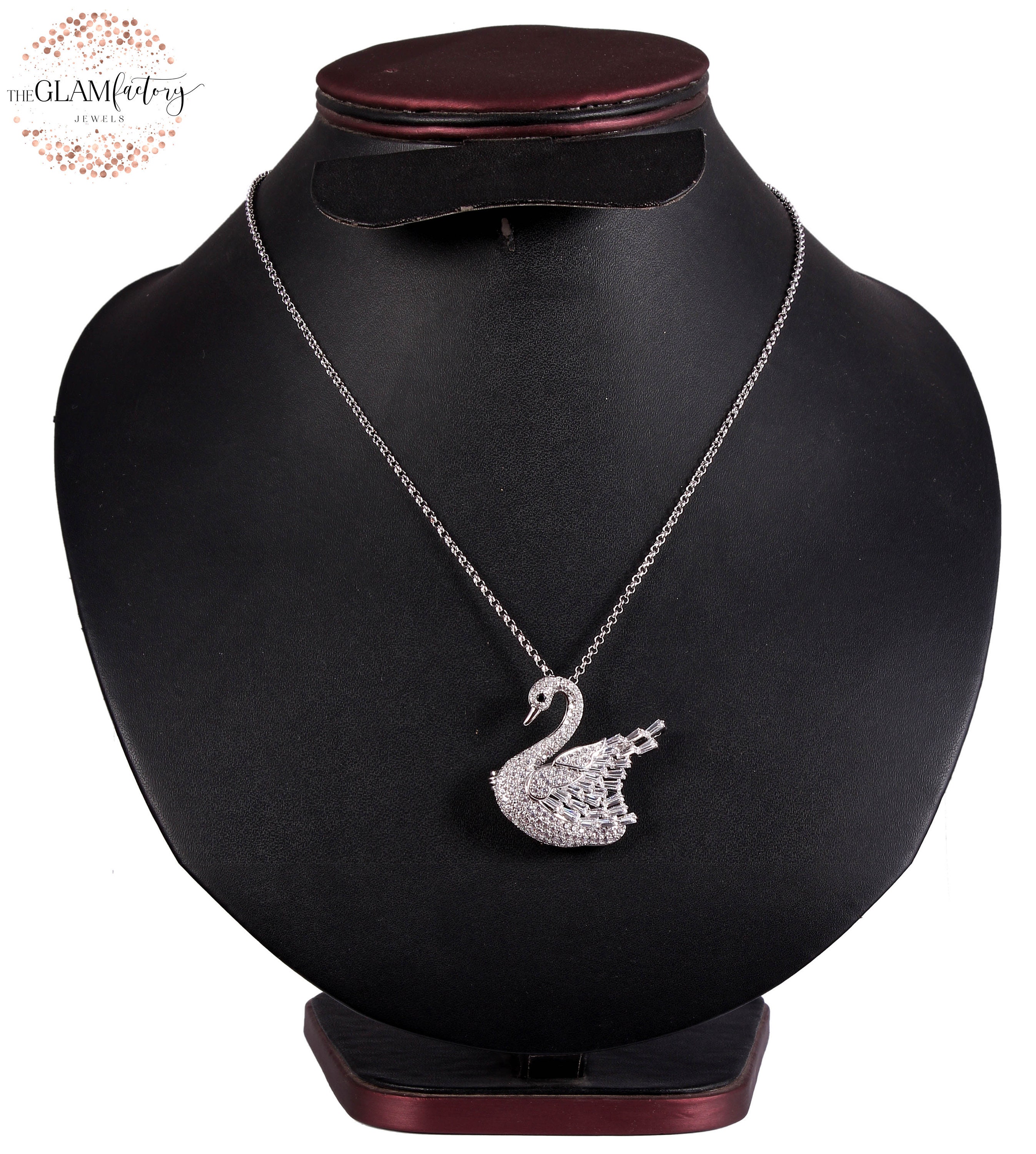 Swan Pendant Necklace / Brooch AAA Cubic Zirconia Long | Etsy