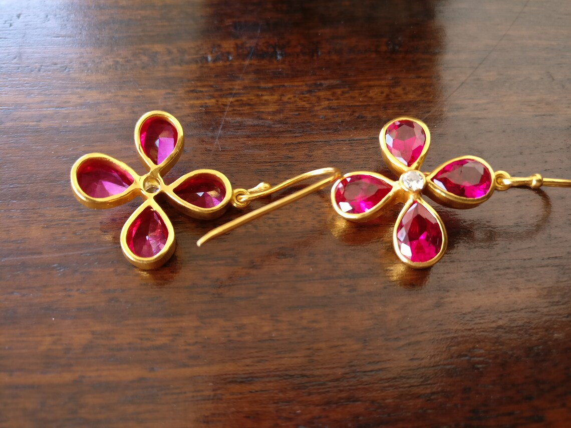 Ruby Flower Earring, Matte Finish, Gold Filled, Silver 925 - Etsy