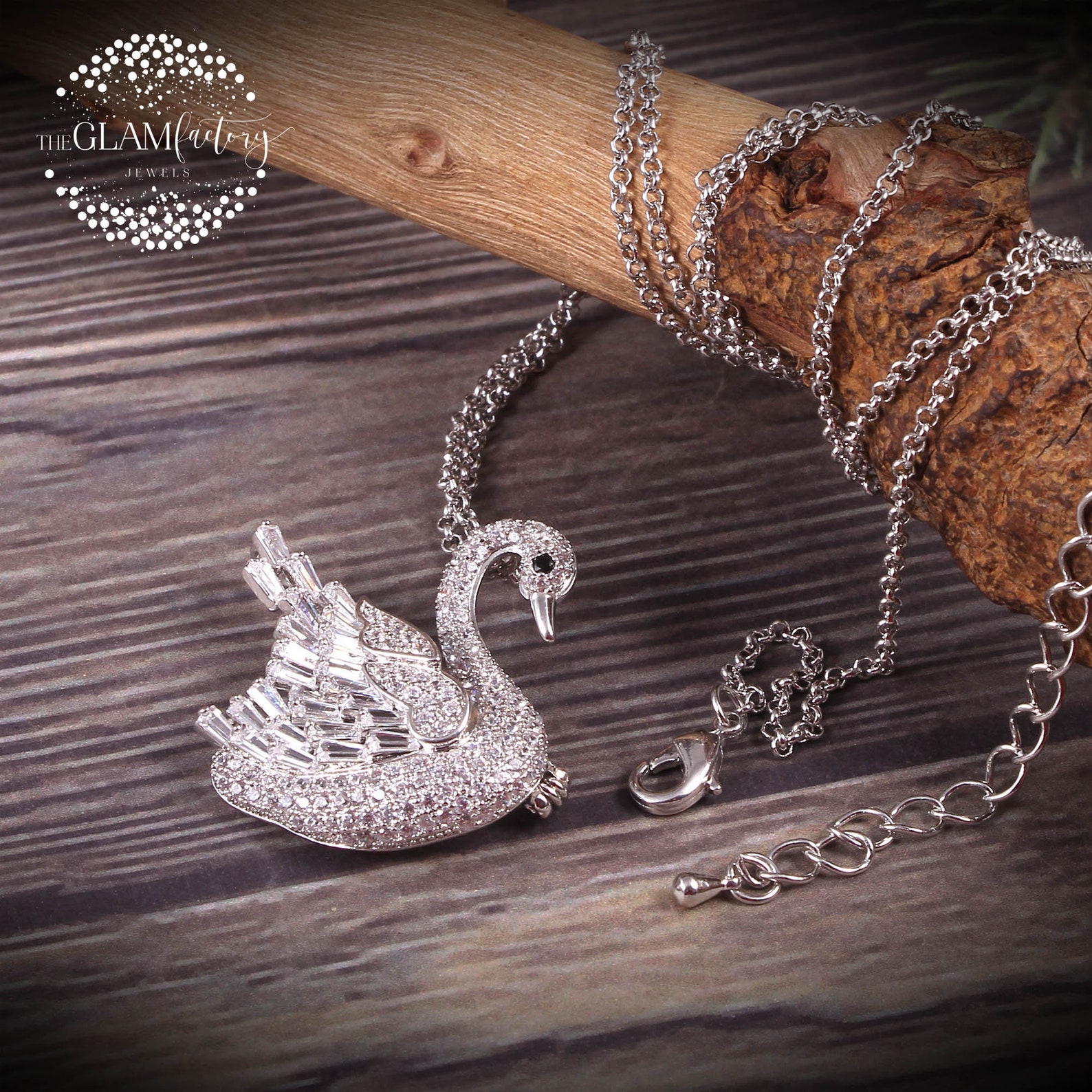 Swan Pendant Necklace / Brooch AAA Cubic Zirconia Long | Etsy