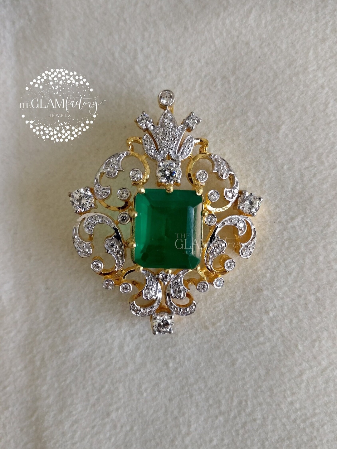 Emerald & Diamond Brooch, Unisex, Silver 925, Vintage, Antique ...