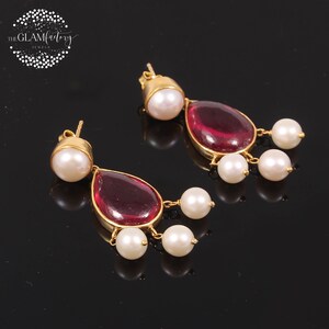 Ruby & Pearl Drop Dangling Earring Silver 925 Gold Filled - Etsy