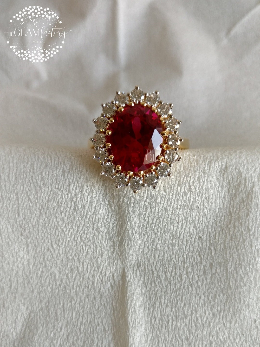 Ruby & Diamond Diana Ring, Silver 925, Real 18K Gold Filled / White ...