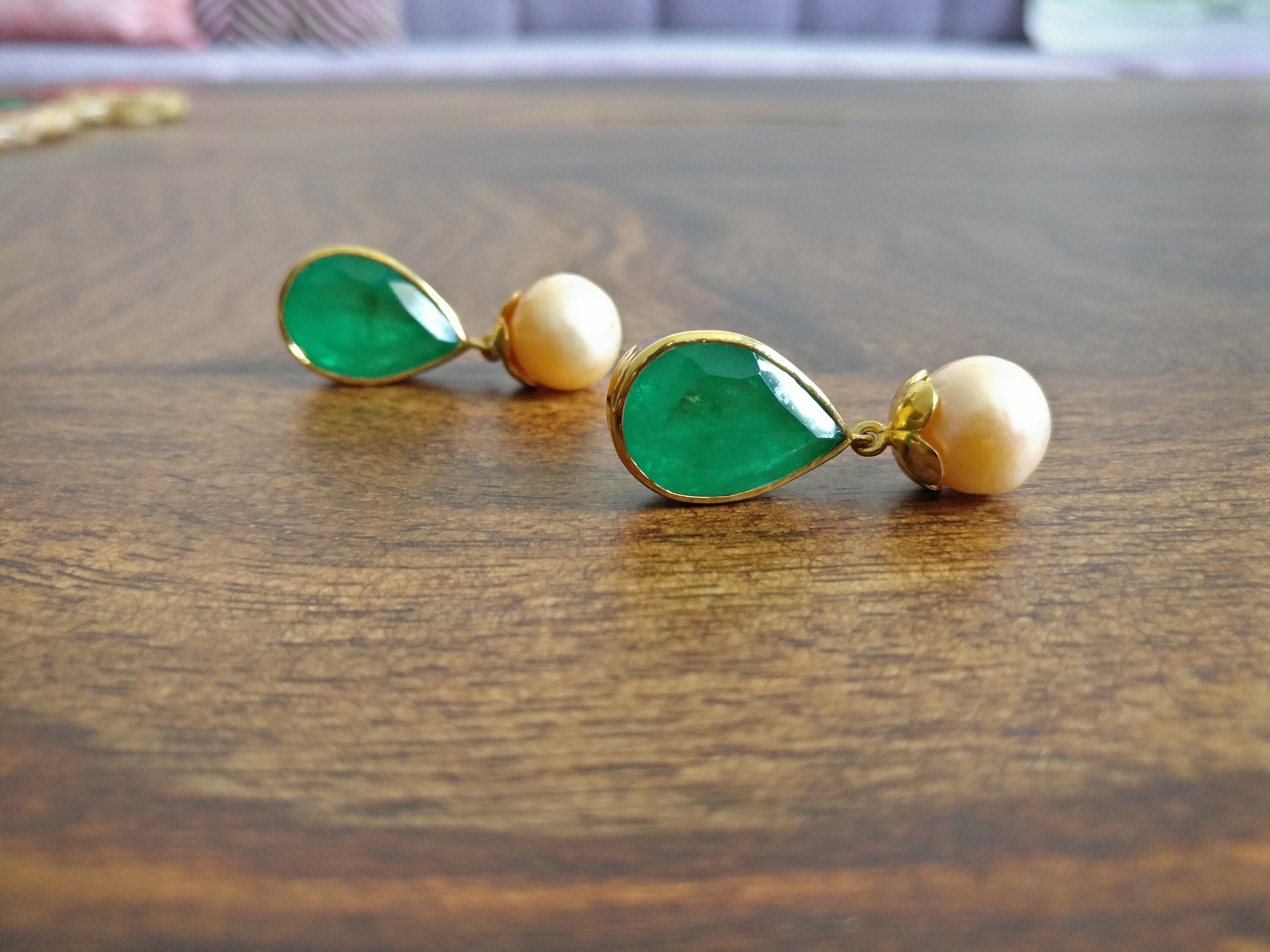 Emerald & Pearls Earring Silver 925 Real Gold Filled | Etsy