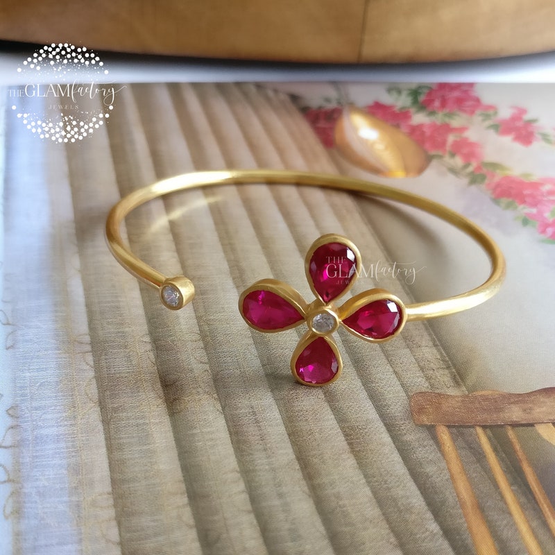 Ruby Diamond Flower Bracelet - Etsy Canada