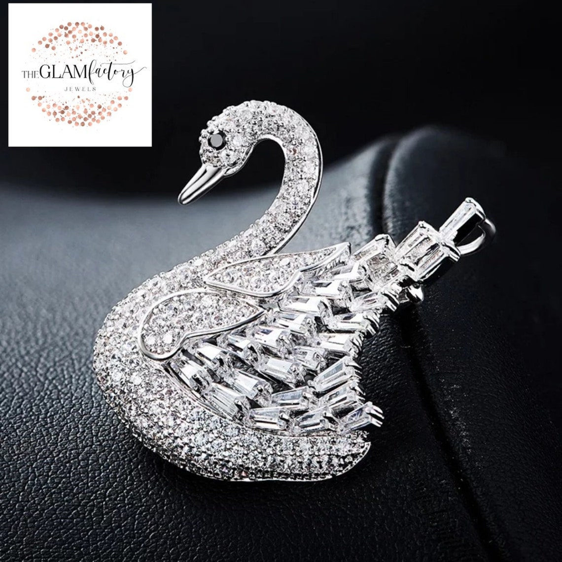 Swan Pendant Necklace / Brooch AAA Cubic Zirconia Long | Etsy