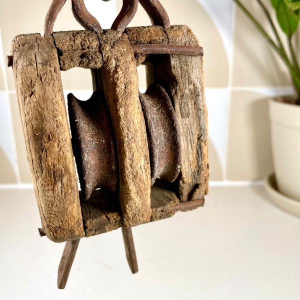 Antique Wood Pulley - Etsy