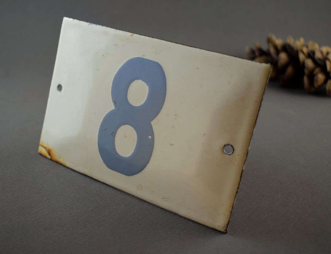 Vintage Sign House Door Number 8 White and Blue Enamel Metal Plate ...