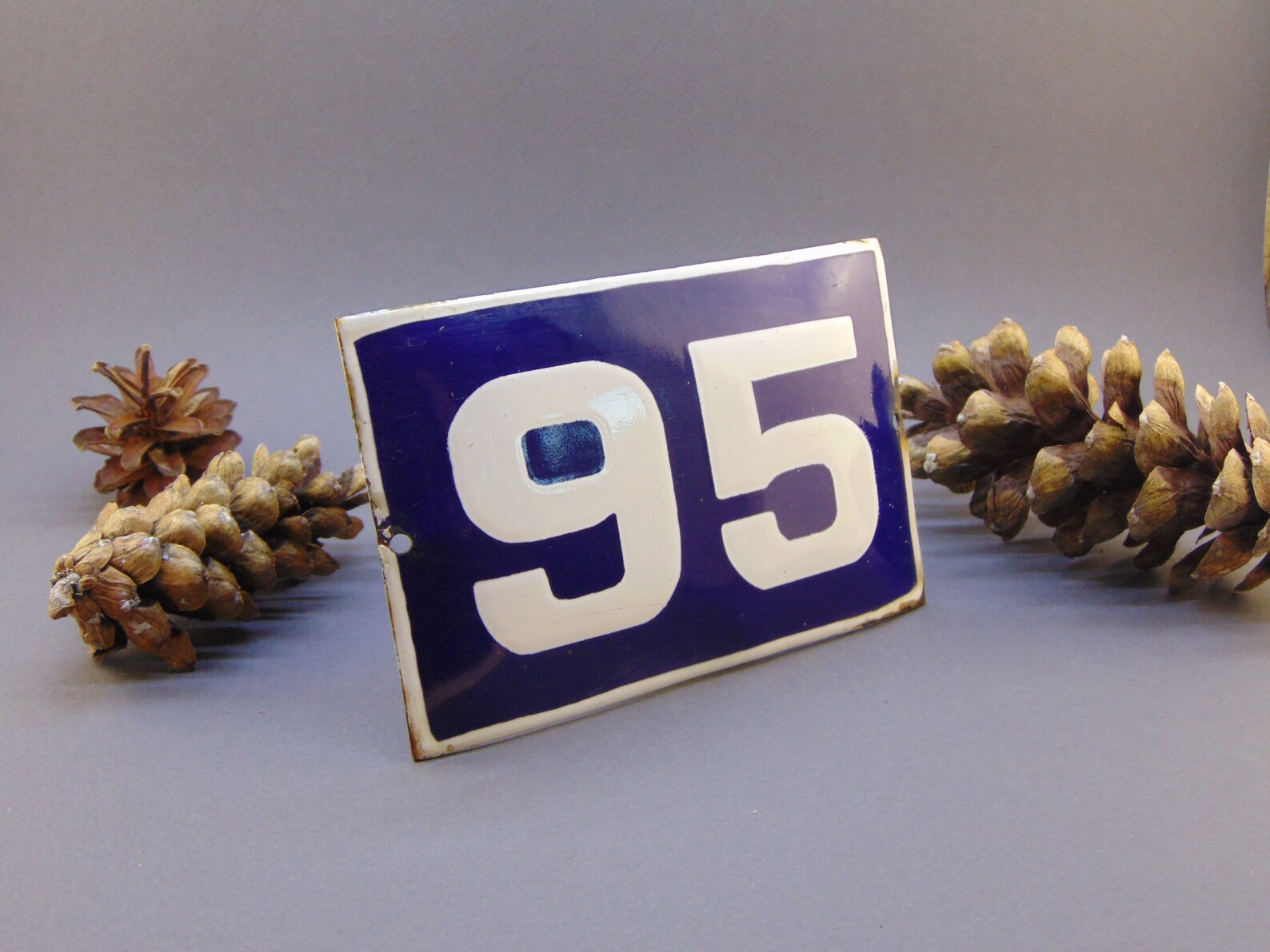 Vintage Sign House Door Number 95 Blue and White Enamel Metal Plate ...