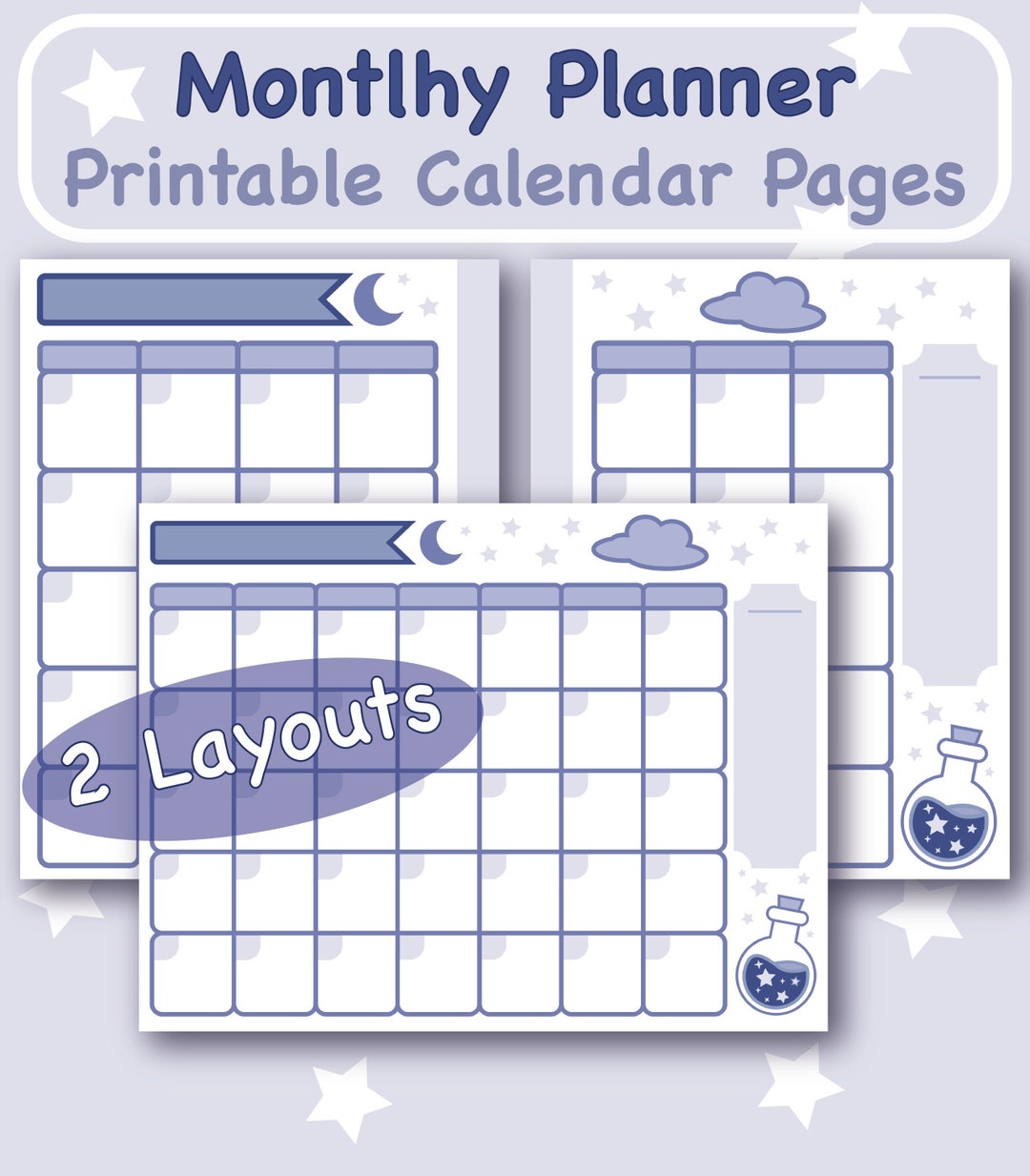 Kawaii Printable Calendar Pages Cute Monthly Planner for College ...