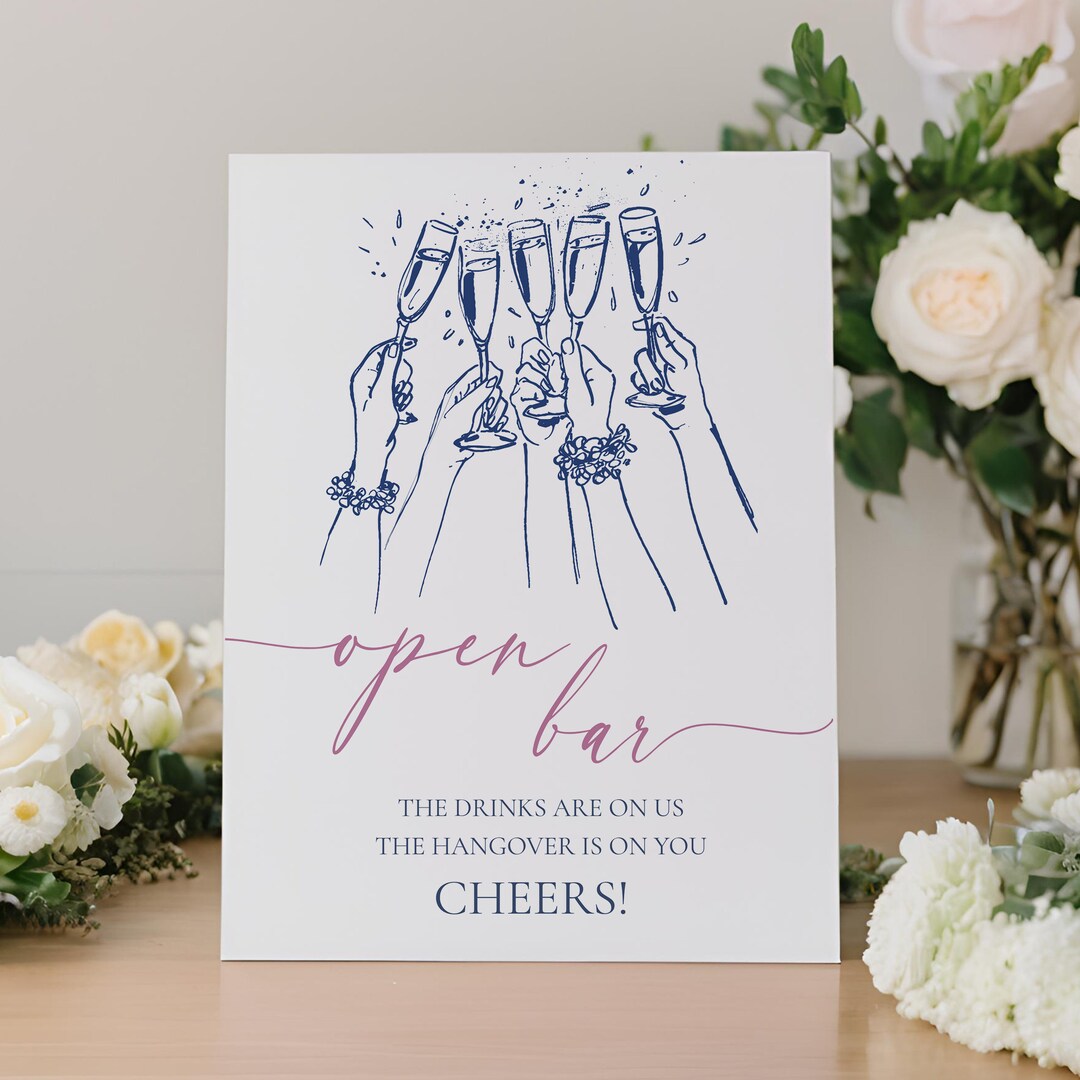 Doodle Wedding Open Bar Sign Free Bar Wedding Sign - Etsy
