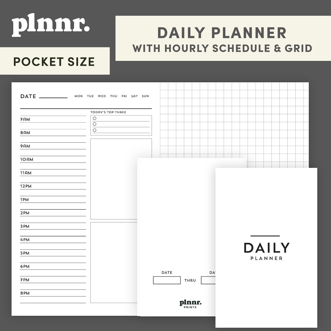 Pocket Size TN | Undated Daily Planner With Hourly Schedule & Grid ...