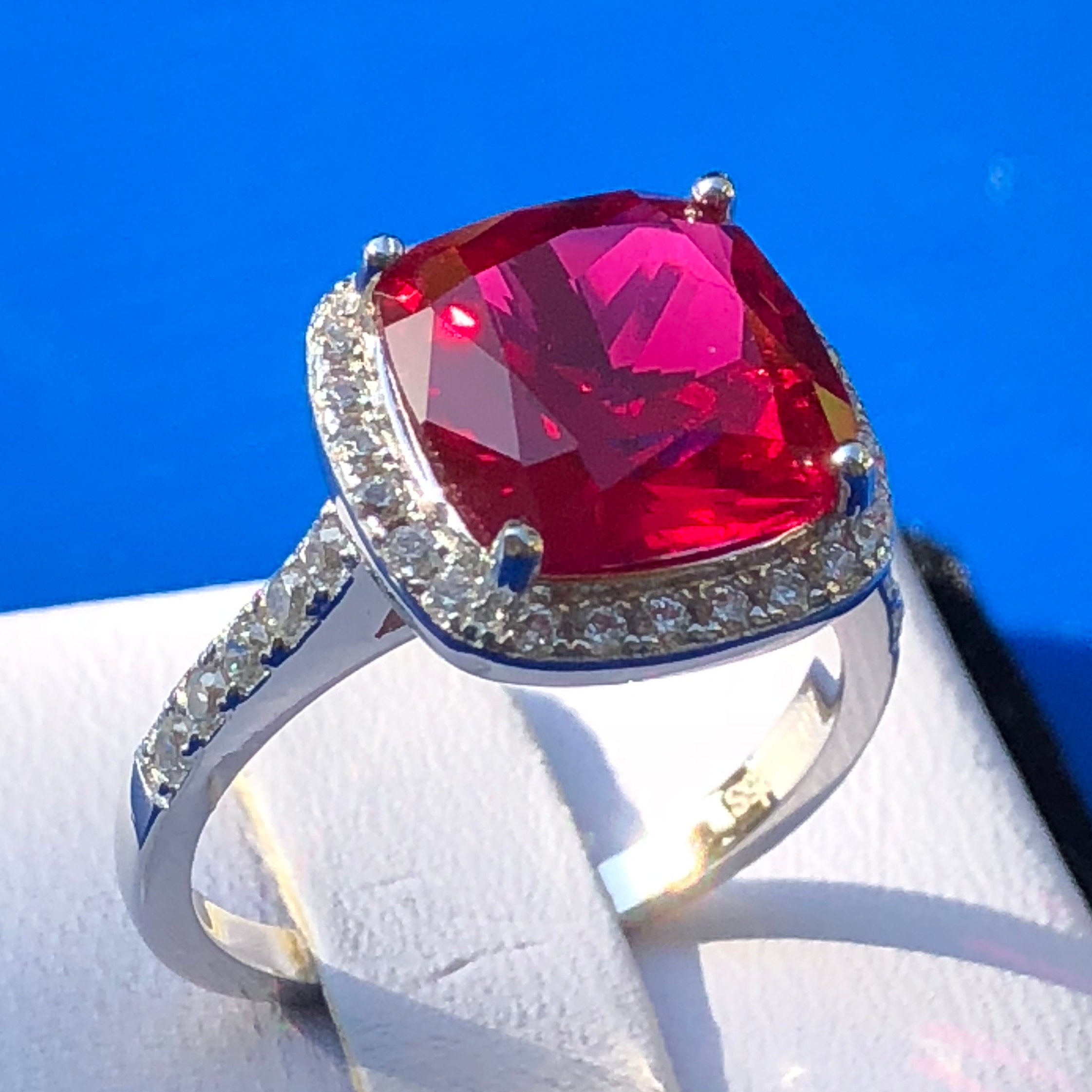 5ct Halo Cushion Cut Created Ruby Ring Cushion Cut Ruby Ring - Etsy ...