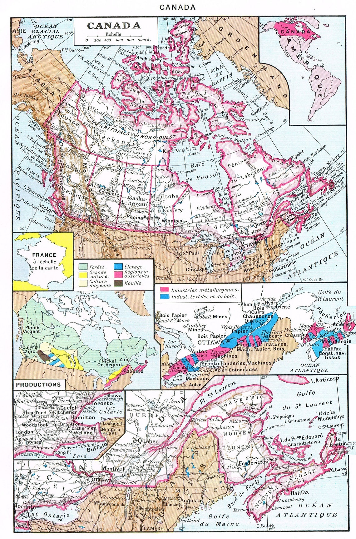 DIgital Vintage map of Canada from Larousse Vintage | Etsy
