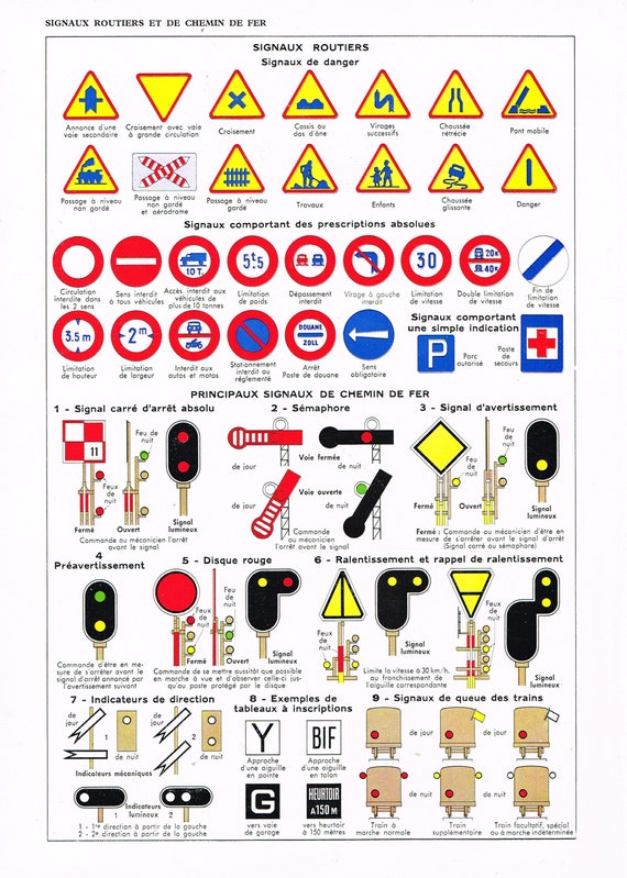 French Road Signs Chart In Color 1930s French Encyclopedia Etsy french-road-signs-chart-in-color-1930s-french-encyclopedia-etsy