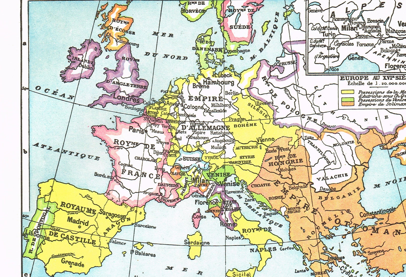 Vintage Map of Europe in the 16th Century, Showing the Countries as ...