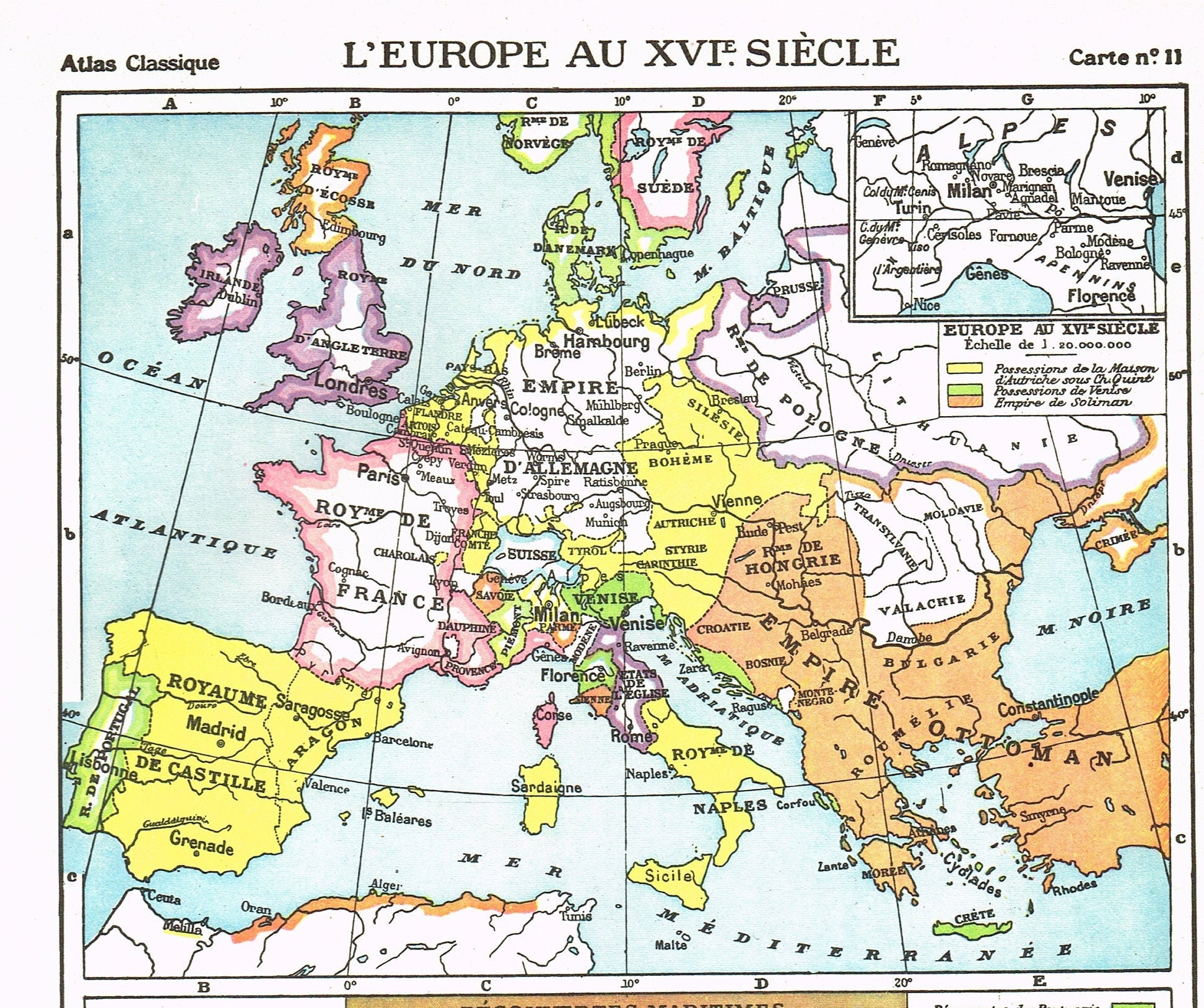 Vintage Map of Europe in the 16th Century, Showing the Countries as ...