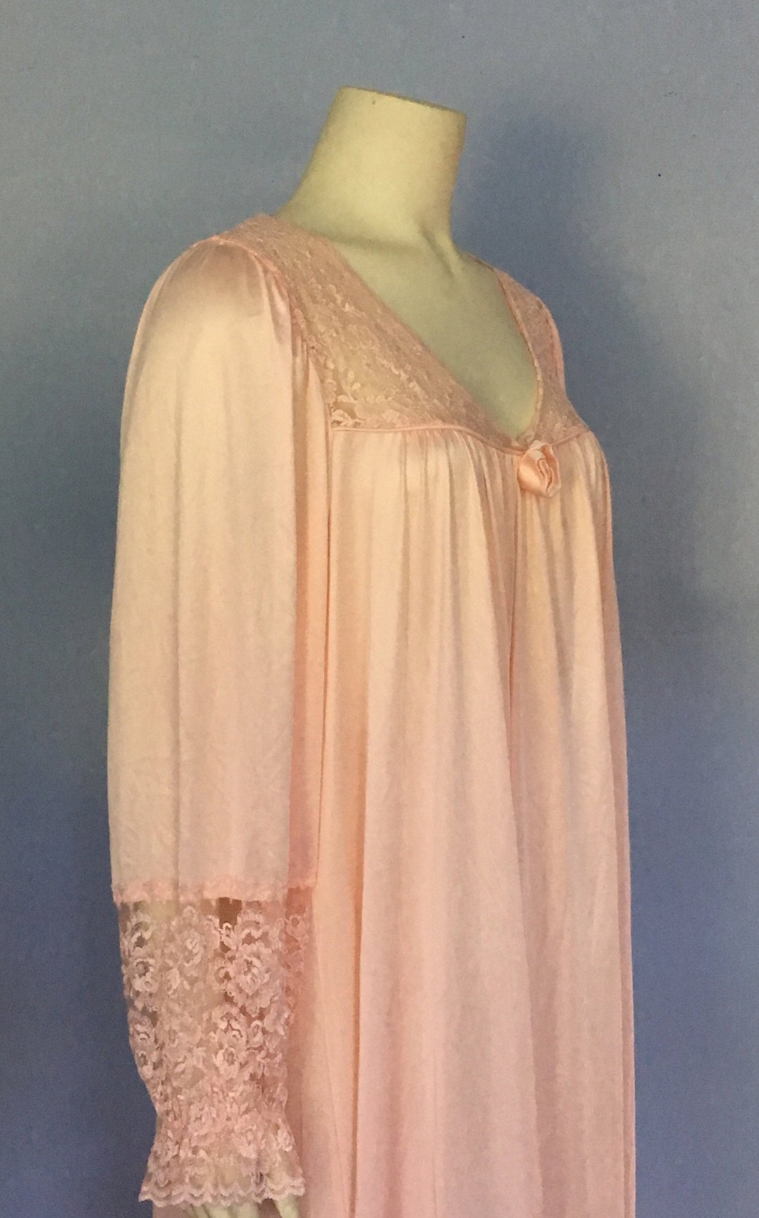 70's Val Mode Pink Nightgown With Half Lace Sleeves - Etsy